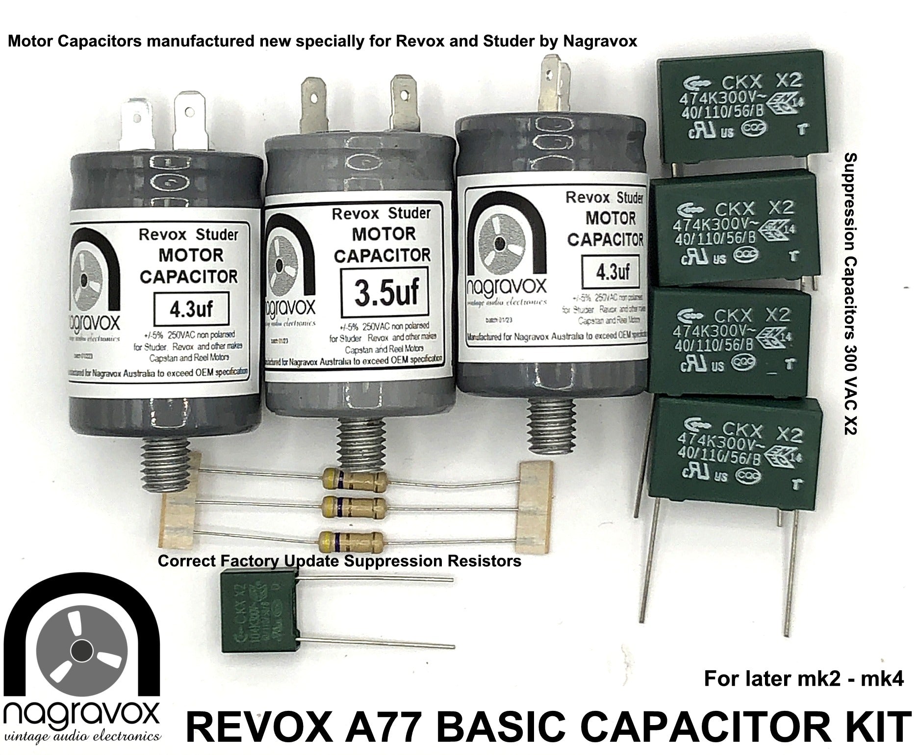 Revox A77 BASIC motor & suppressor capacitor kit for all models | Nagravox
